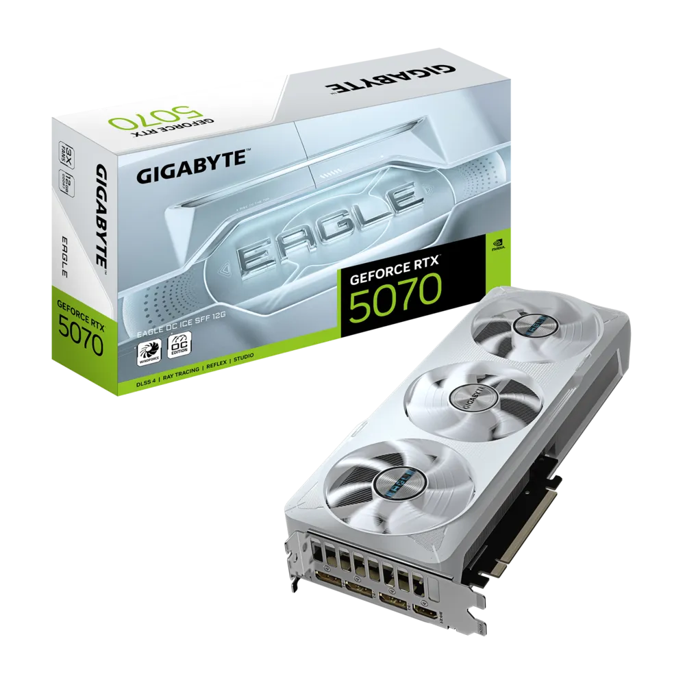 كرت الشاشة جيجابايت جيفورس RTX 5070 EAGLE OC ICE SSF بسعة 12 جيجابايت من نوع GDDR7 - أبيض | رايق